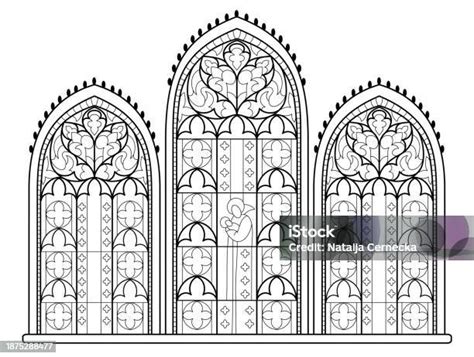 색칠하기 책에 대한 흑백 그림입니다 프랑스 교회에서 아름 다운 중세 스테인드 글라스 창문 서유럽의 고딕 건축 양식 어린이를 위한