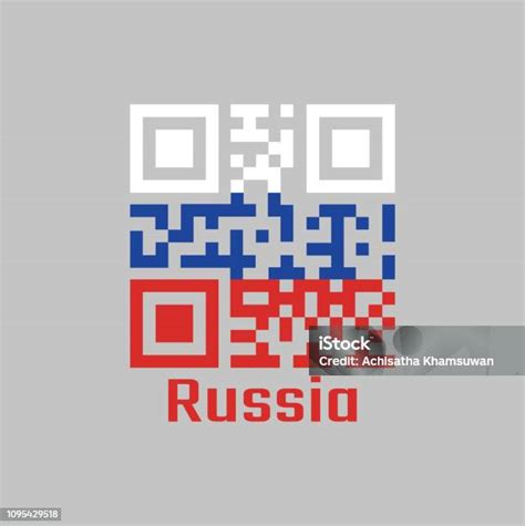Qr 코드는 러시아 국기의 색깔 백색 파랑 및 빨강의 3 개의 동등한 수평 필드를 설정합니다 텍스트 러시아 0명에 대한 스톡 벡터 아트 및 기타 이미지 Istock