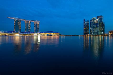 배경 화면 장시간 노출 여행 푸른 바다 색깔 반사 건물 건축물 밤 정경 어두운 등 싱가포르 Pov 시그마 카지노 모래 사장 역류