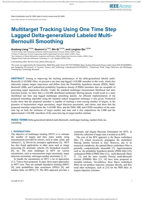 Pdf Multitarget Tracking Using One Time Step Lagged Delta Generalized Labeled Multi Bernoulli