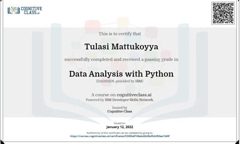 Tulasi Mk On Linkedin Proudly Achieved Data Analysis With Python Certification