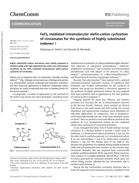 Pdf Cheminform Abstract Fecl 3 Mediated Intramolecular Olefin Cation