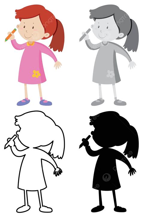Set Of Cute Girl Grey Set Collection Vector Grey Set Collection Png And Vector With