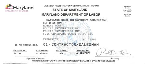 Licenses And Certificates Politz Enterprises