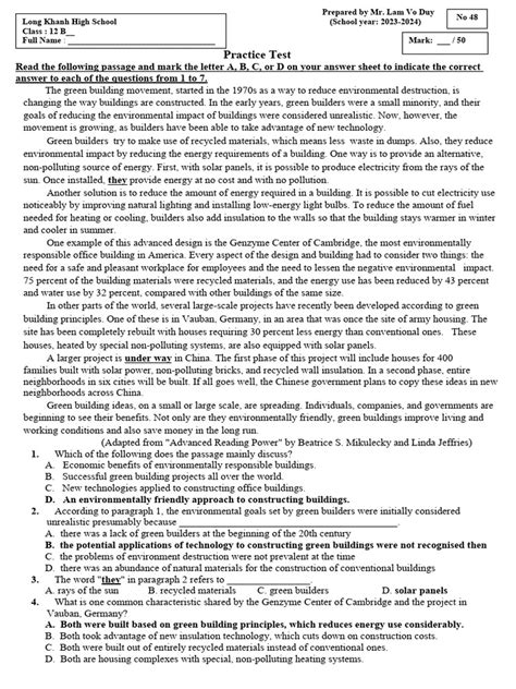 Practice Test Key Pdf Green Building Building Insulation