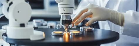 Robotic Arm And Microscope In Laboratory Setting Precise Experiments With Test Samples Stock