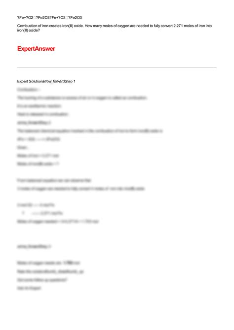 Solution Solution For Fe O2 Fe2o3fe O2 Fe2o3 Combustion Of Iron Creates Iron Iii Oxide How Many