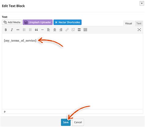 Edit Text Block My Terms Of Service Code WPLauncher