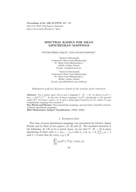 Pdf Spectral Radius For Mean Lipschitzian Mappings