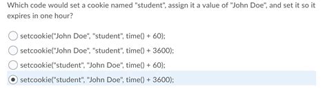 Solved Which Code Would Set A Cookie Named Student Assign