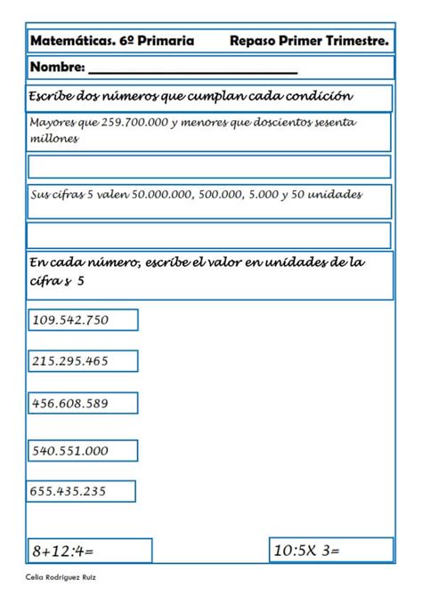 Ejercicios De Matemáticas Para Sexto De Primaria Niños 11 12 Años
