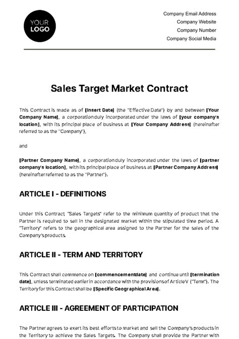 Free Sales Target Market Contract Template To Edit Online
