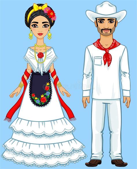 Мексиканская семья в традиционных одеждах Иллюстрация вектора иллюстрации насчитывающей