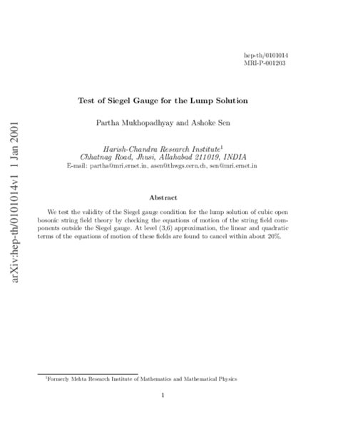 Pdf Test Of Siegel Gauge For The Lump Solution
