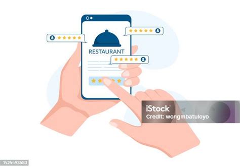 레스토랑 등급 검토 템플릿 손으로 그린 만화 플랫 일러스트 레이 션 고객 피드백 평가 스타 전문가 의견 및 온라인 설문 조사 개념에 대한 스톡 벡터 아트 및 기타 이미지