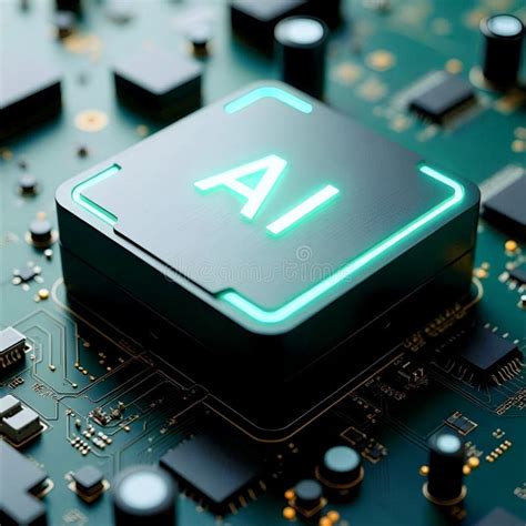 Ai Chip On Green Circuit Board With Glowing Letters And Futuristic Tech Elements Stock Image