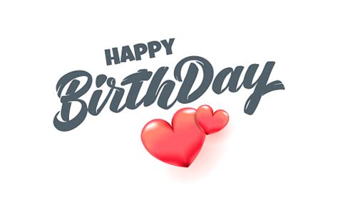 벡터 손은 포스트 카드 포스터 배너 로고 아이콘 인쇄에 대 한 3d 하트 아이콘으로 문자 생일 축 하 그려진 현대 타이포 그래피 배경 없이 고립 생일 파티 초대장 가벼운에