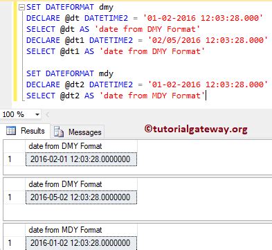SQL SET DATEFORMAT