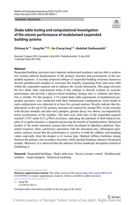 Shake Table Testing And Computational Investigation Of The Seismic