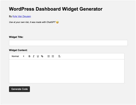 Wordpress Dashboard Widget Generator Kyle Van Deusen
