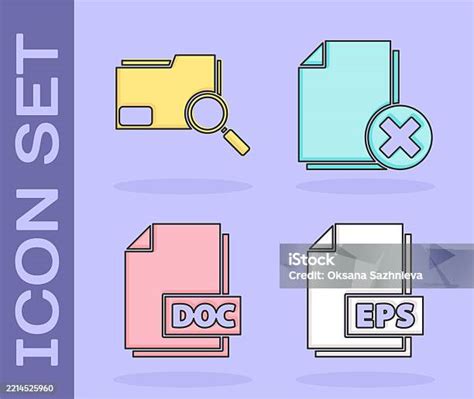 Set Eps File Document Search Concept With Folder Doc File Document And Delete File Document Icon