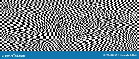 Vector Wave With Optical Illusion With Black And White Cube Abstract Geometric Chess Pattern