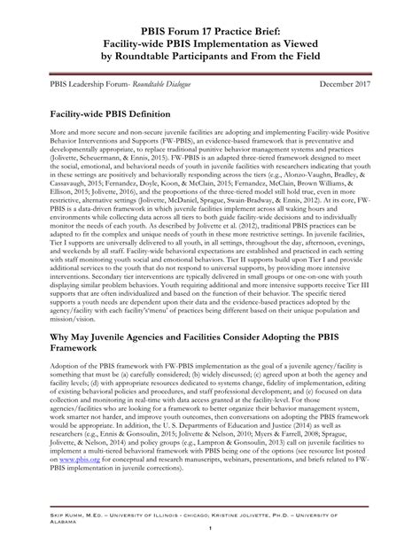 PDF Facility Wide PBIS Implementation As Viewed By Roundtable Participants And From The Field