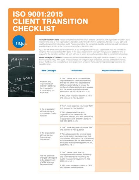 Iso 9001 2015 Transition Phase Checklist Pdf