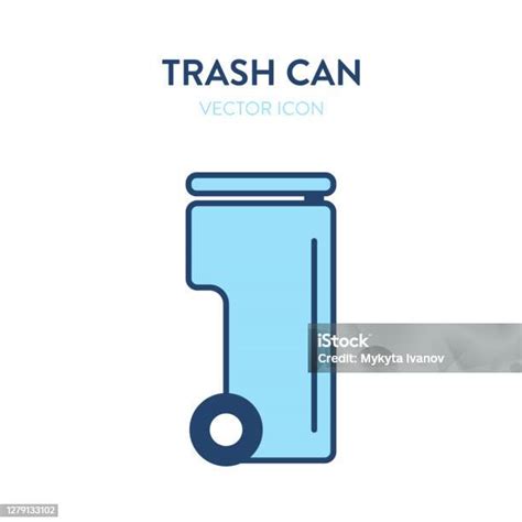 플라스틱 쓰레기는 아이콘을 윤곽을 잡을 수 있습니다 바퀴에 뚜껑이있는 플라스틱 쓰레기통의 벡터 그림입니다 쓰레기통 청소 집 근처