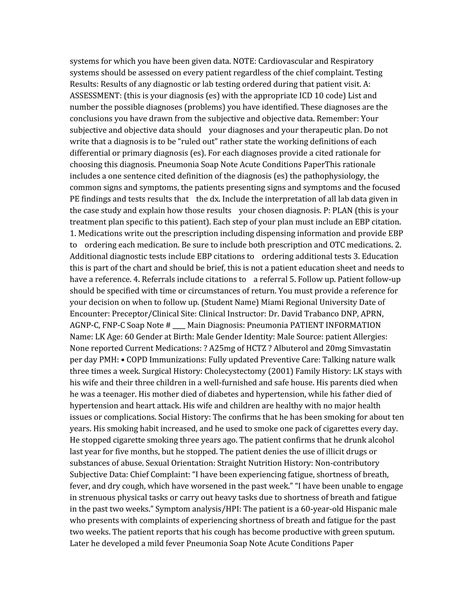 Pneumonia Soap Note Acute Conditions Paper Pdf Lung And Respiratory Health Diseases And