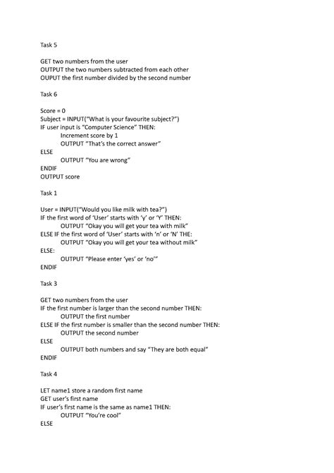 Comp16321 Pseudocode Practice Task 5 Get Two Numbers From The User