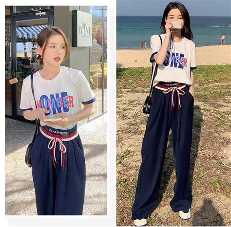 반팔하의 와이드팬츠 투피스 트레이닝 세트 에이블리