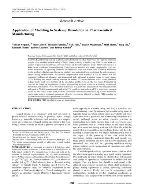 Application Of Modeling To Scale Up Diss Pdf Solubility Computational Fluid Dynamics
