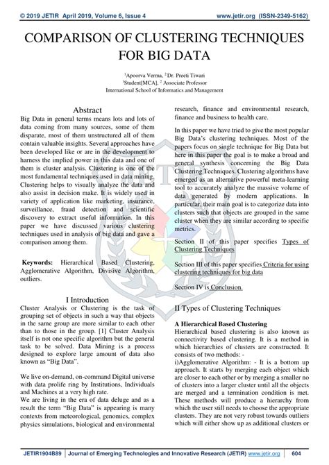 Pdf Comparison Of Clustering Techniques For Big Data