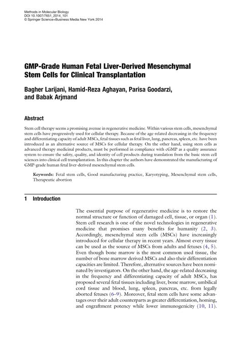Pdf Gmp Grade Human Fetal Liver Derived Mesenchymal Stem Cells For