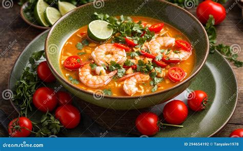 Tom Yum Soup Table Meal Menu Spicy Thai Gourmet Hot Bowl Shrimp Fish
