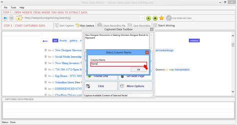 Screenshot Help For Web Data Miner Software