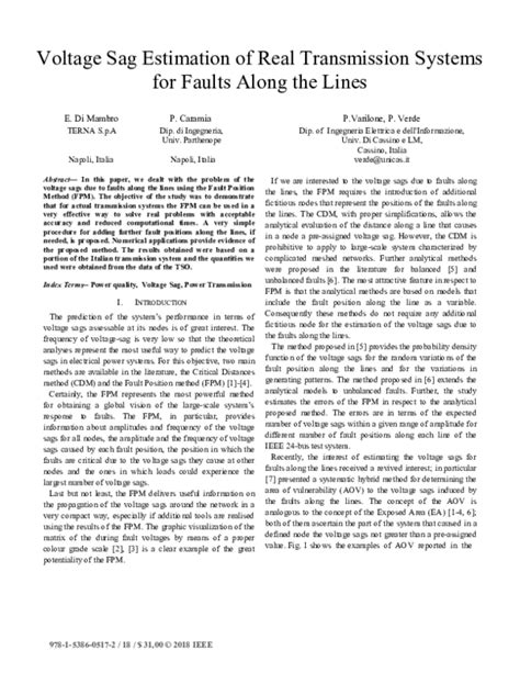 Pdf Voltage Sag Estimation Of Real Transmission Systems For Faults Along The Lines