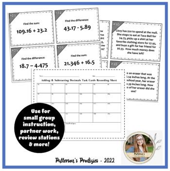 Adding Subtracting Decimals Task Cards By Patterson S Prodigies