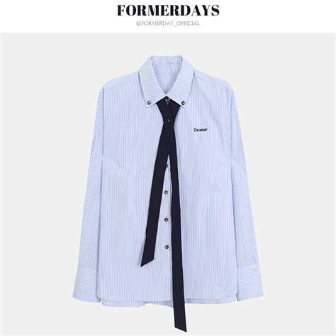 프레피룩 돌핀 넥타이 오버핏 카라 셔츠 1color 에이블리