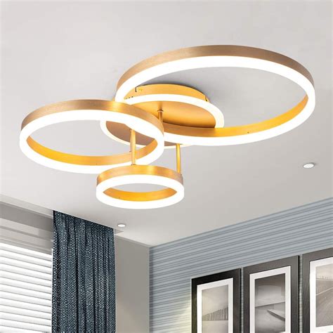 Modern Led Golden Flush Mount Ceiling Light2 Layer Square Acrylic