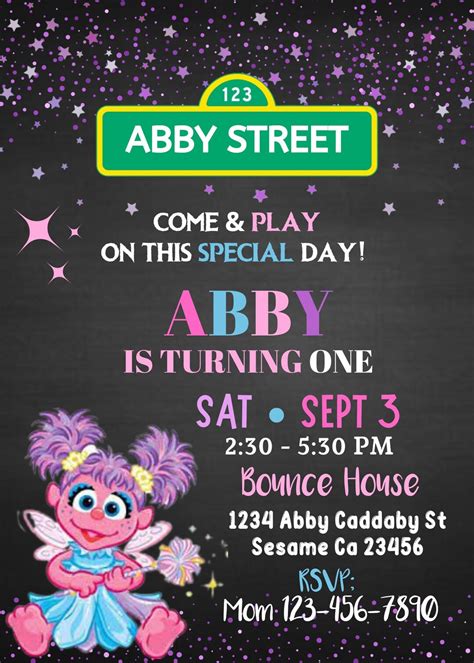 Sesame Street 1st Birthday Invitation Abby Theme Digital Invitation