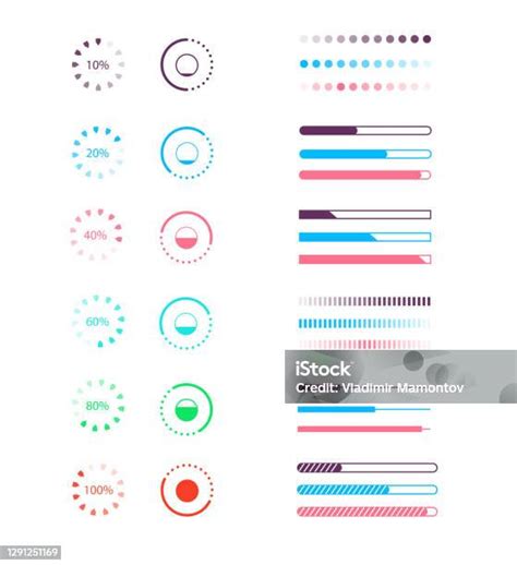 웹 진행 상황 로더컬렉션 인터페이스 로드 아이콘 업로드 사인 데이터 기호 다운로드 메뉴 상태 대기 벡터 일러스트 개체 그룹에