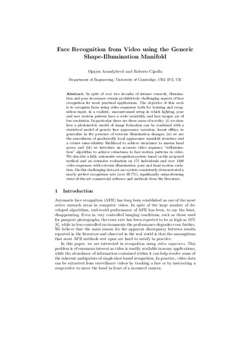 pdf face recognition from video using the generic shape illumination