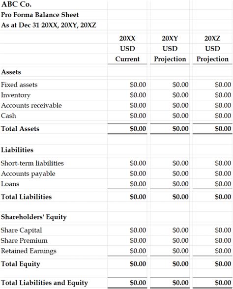 Pro Forma Balance Sheet Example Template In Excel What It Is Purpose Definition Sample