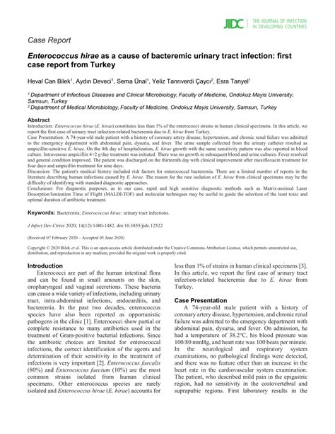Pdf Enterococcus Hirae As A Cause Of Bacteremic Urinary Tract Infection First Case Report