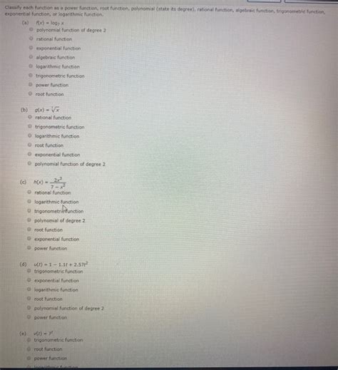 Solved Classify Each Function As A Power Function Root