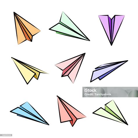 다양한 손으로 그린 종이 비행기 화려한 낙서 비행기 항공기 아이콘 심플한 평면 실루엣 윤곽 라인 아트 벡터 일러스트레이션 개념에 대한 스톡 벡터 아트 및 기타 이미지