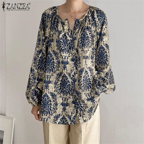 Купити Zanzea Принт Повсякденний О подібний горловина Довгий рукав Жіночі блузки Топи Joom