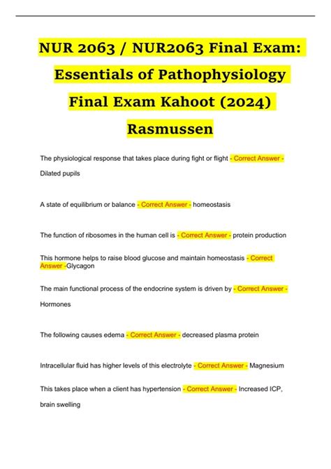 Nur 2063 Nur2063 Final Exam Essentials Of Pathophysiology Final Exam Kahoot 2024 Rasmussen